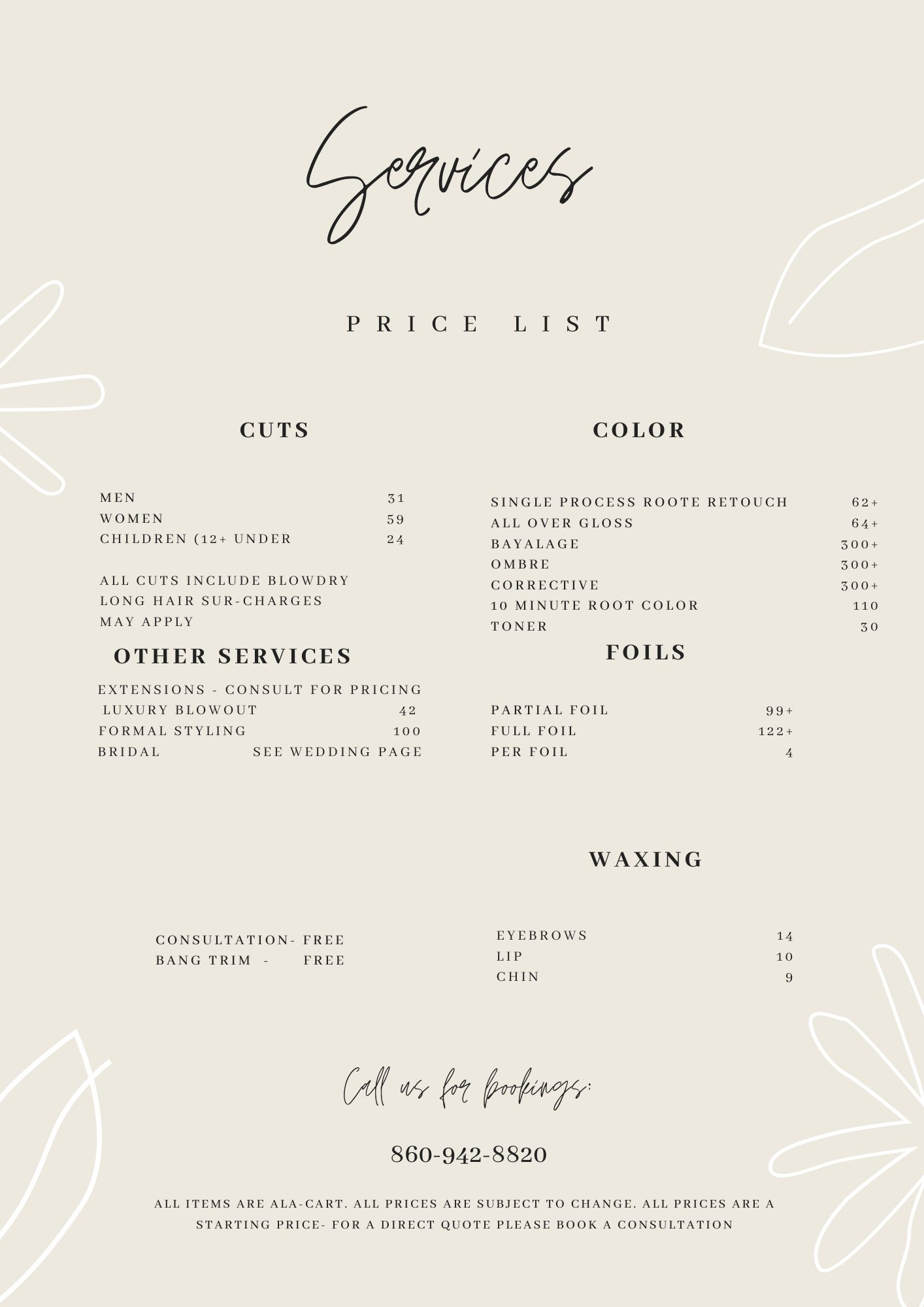 HAIR SERVICES – PALMER SALON A STYLE & COLOR CO.